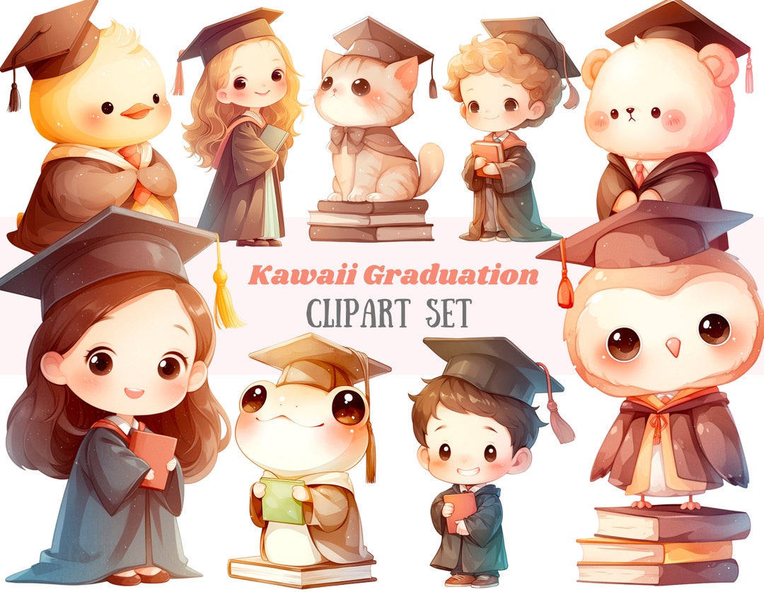 Watercolour Graduation Clipart Kawaii Graduation Bear PNG Digital Image ...