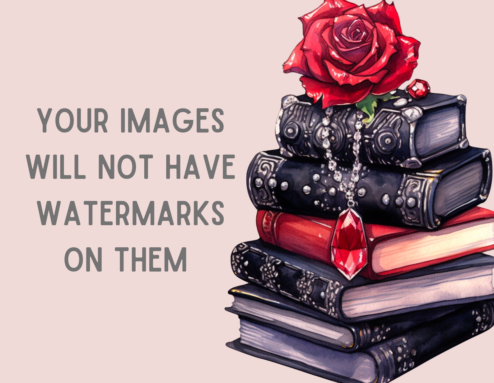 Watercolour Gothic Book Stack Clipart Bookcase Bookworm PNG Digital ...