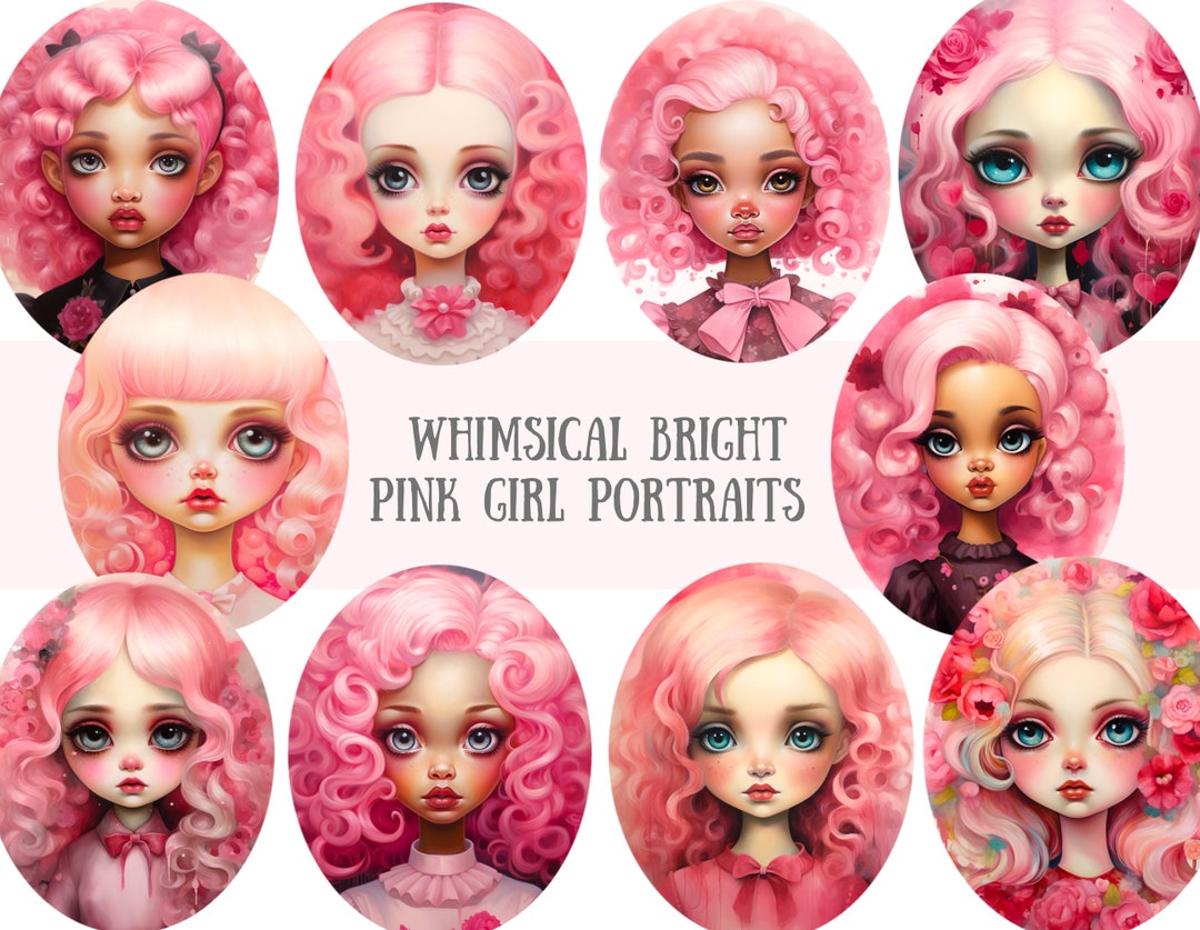Watercolour Whimsical Bright Pink Girl Clipart Pink Fashion PNG Digital ...