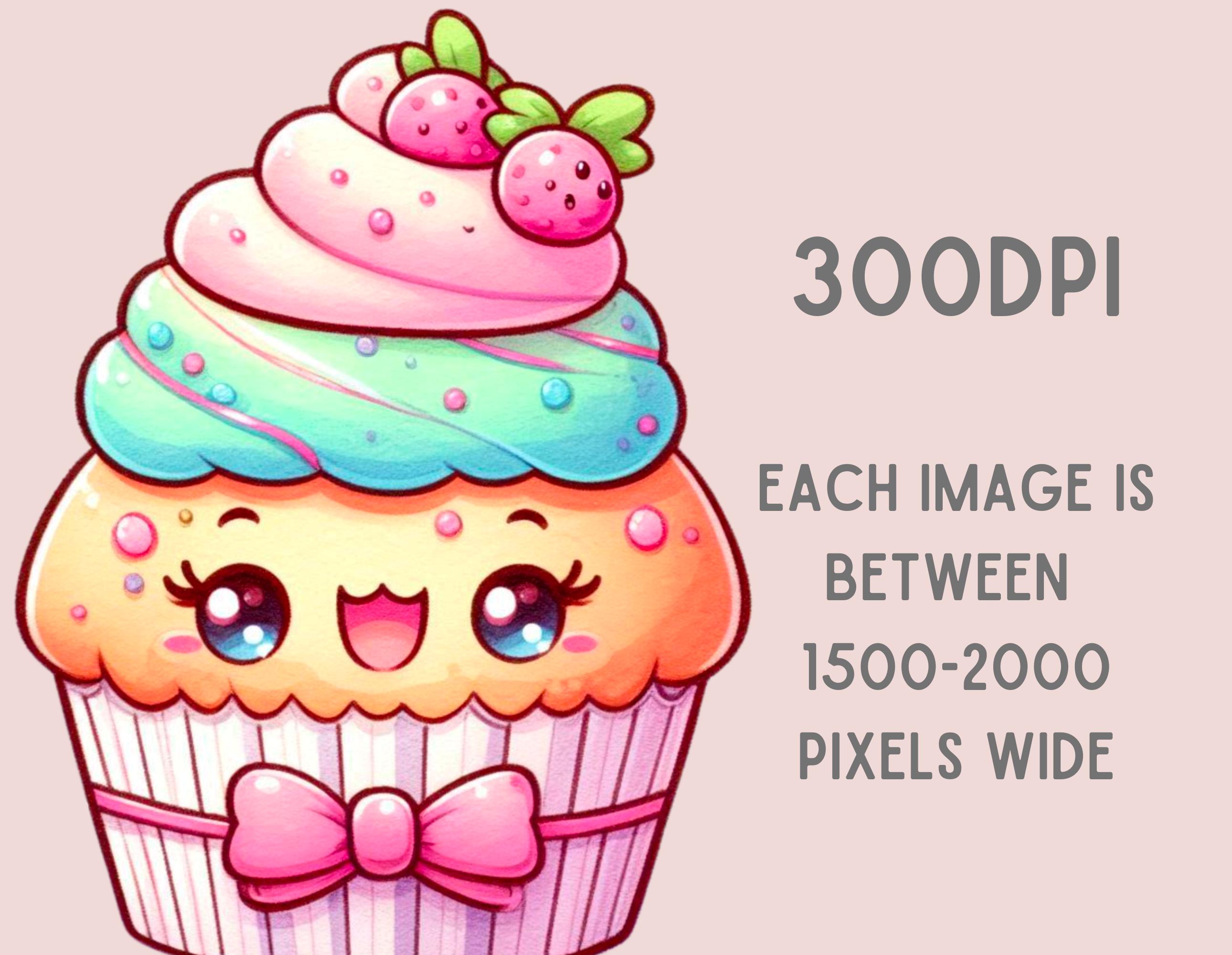 Watercolour Kawaii Cake Clipart Cute Chibi Cupcake PNG Digital Image ...