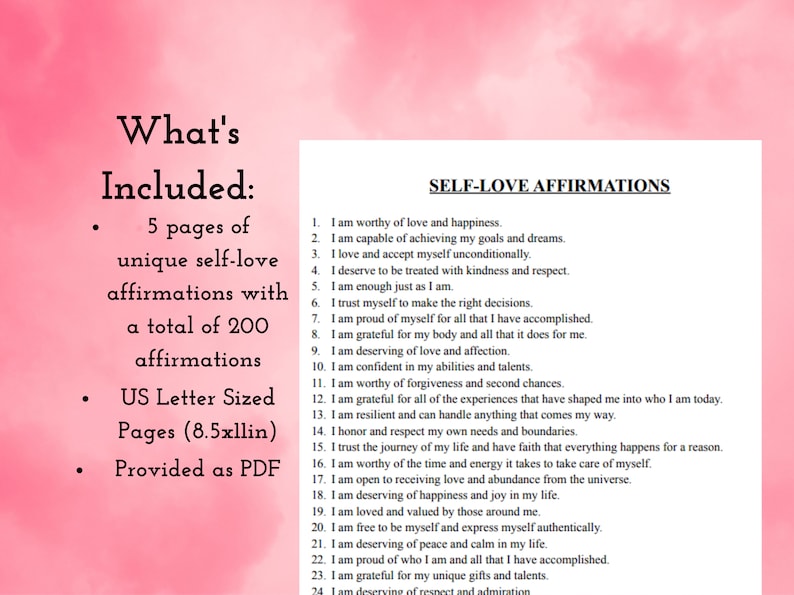 200 Unique Positive Self-love Affirmations for Daily Inspiration and Confidence - Printable PDF ...
