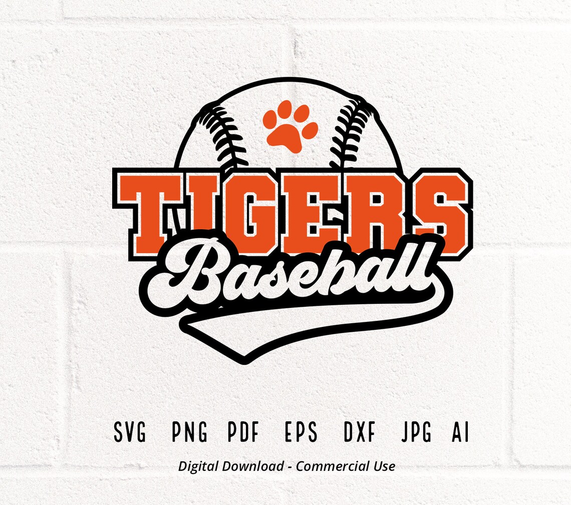 Tiger Baseball SVG: Tigers Paw and Love - Digital Cut Files - Etsy