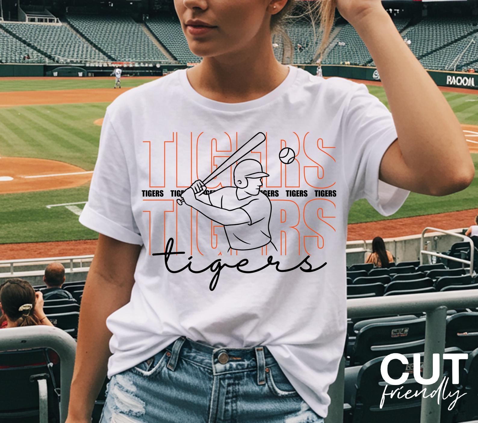 Tigers Baseball SVG – Mascot Line Art Typography Shirt Design (digital ...