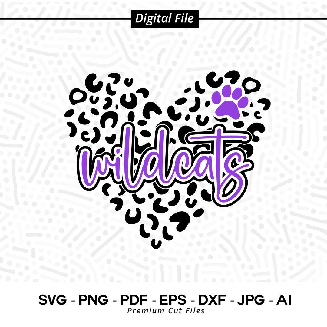 Wildcats Cheer Leopard Heart SVG, Paw Print, Cricut Silhouette (digital ...