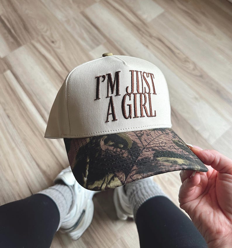 I'm Just A Girl Camo Embroidered Two Tone Canvas Snapback Trucker Hat ...