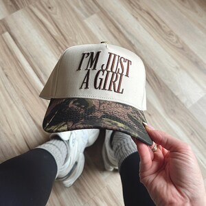 I'm Just A Girl Camo Embroidered Two Tone Canvas Snapback Trucker Hat ...