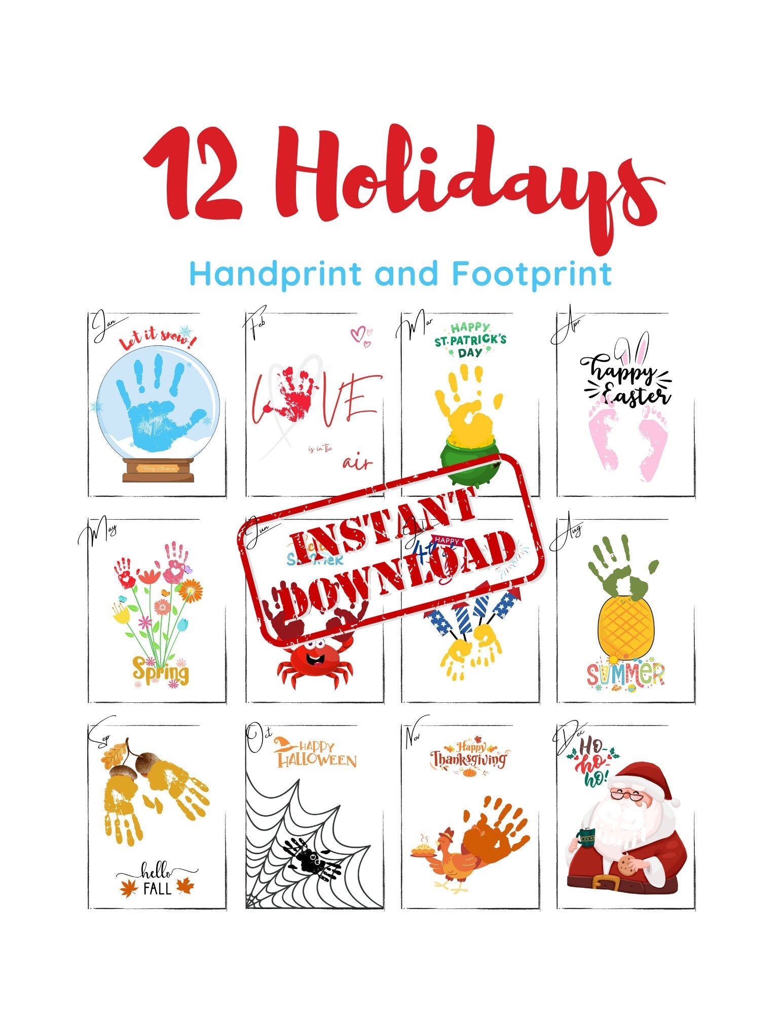Digital Instant Download Kid Handprint 12 Holidays Month, Monthly ...