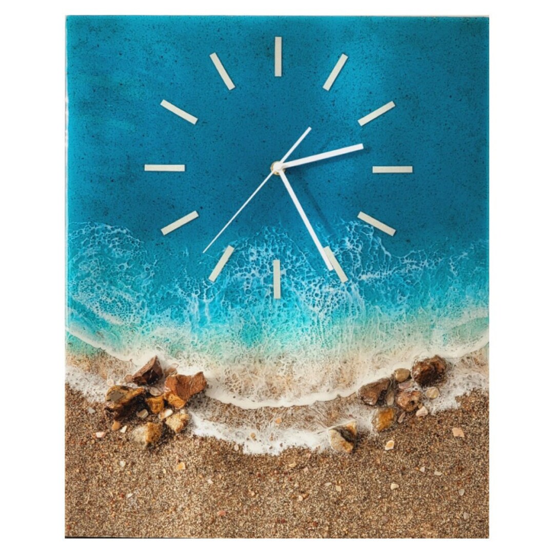 16 X 20 Ocean Resin Clock, Epoxy Ocean Clock, Unique Beach Clock, Beach ...
