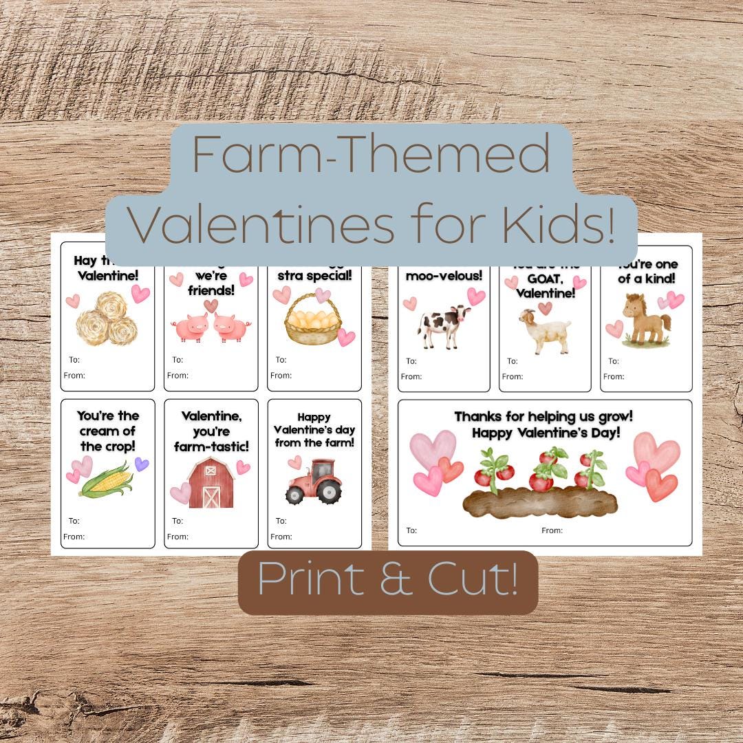 Farm Classroom Valentine Cards Printable | Farm Animal Valentines for ...