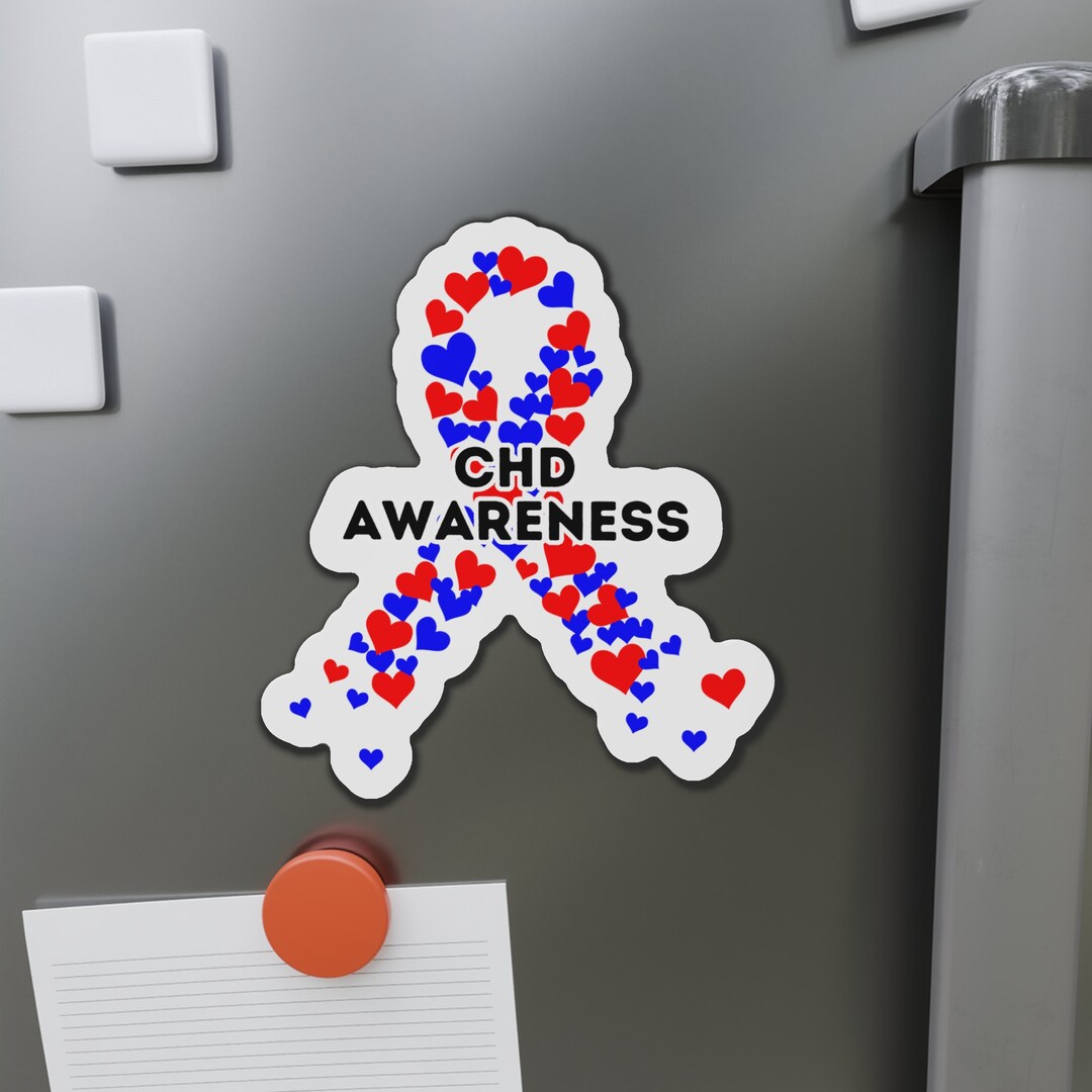 CHD Awareness Ribbon Magnet, Blue & Red Heart Ribbon, CHD Warrior, CHD ...