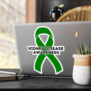 Kidney Disease Awareness Ribbon Vinyl Decal, Green Awareness Ribbon ...