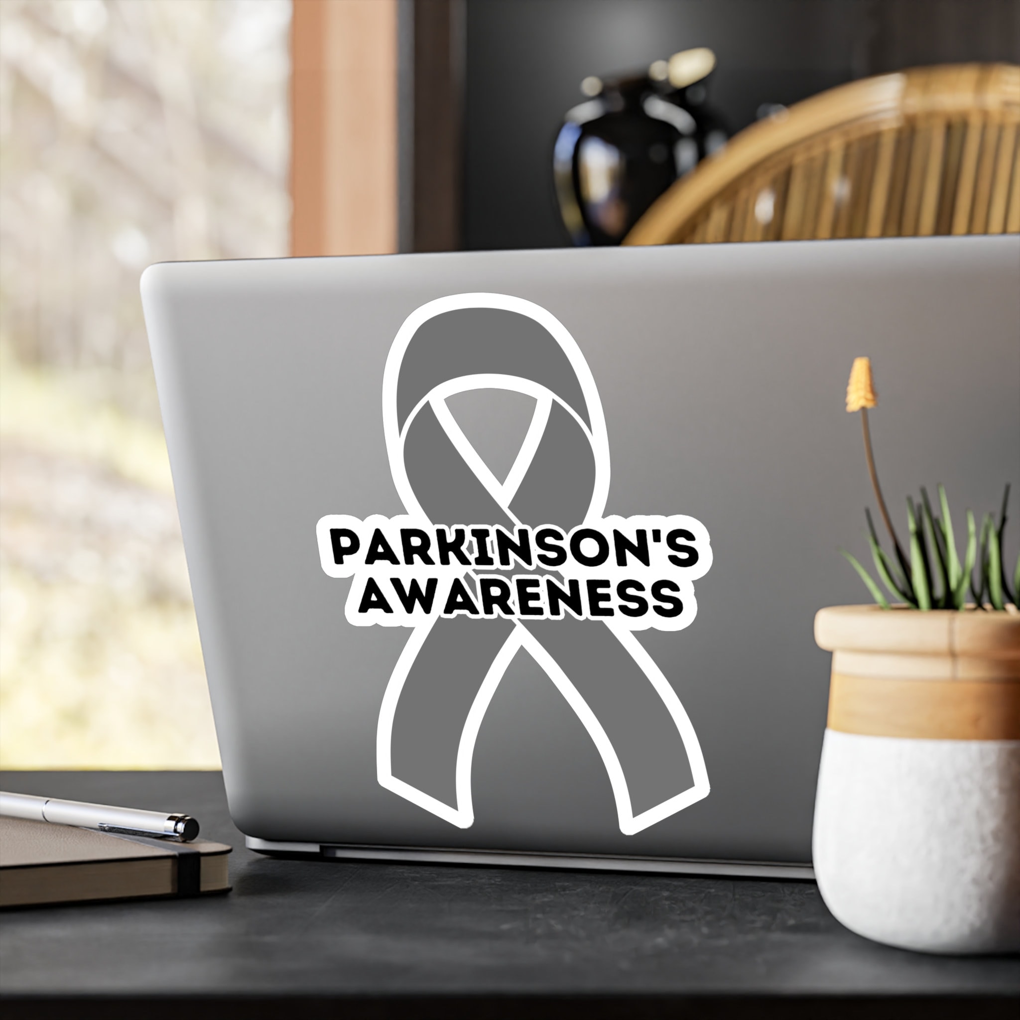 Parkinson's Disease Awareness Ribbon Vinyl Decal, Gray Sliver Ribbon ...