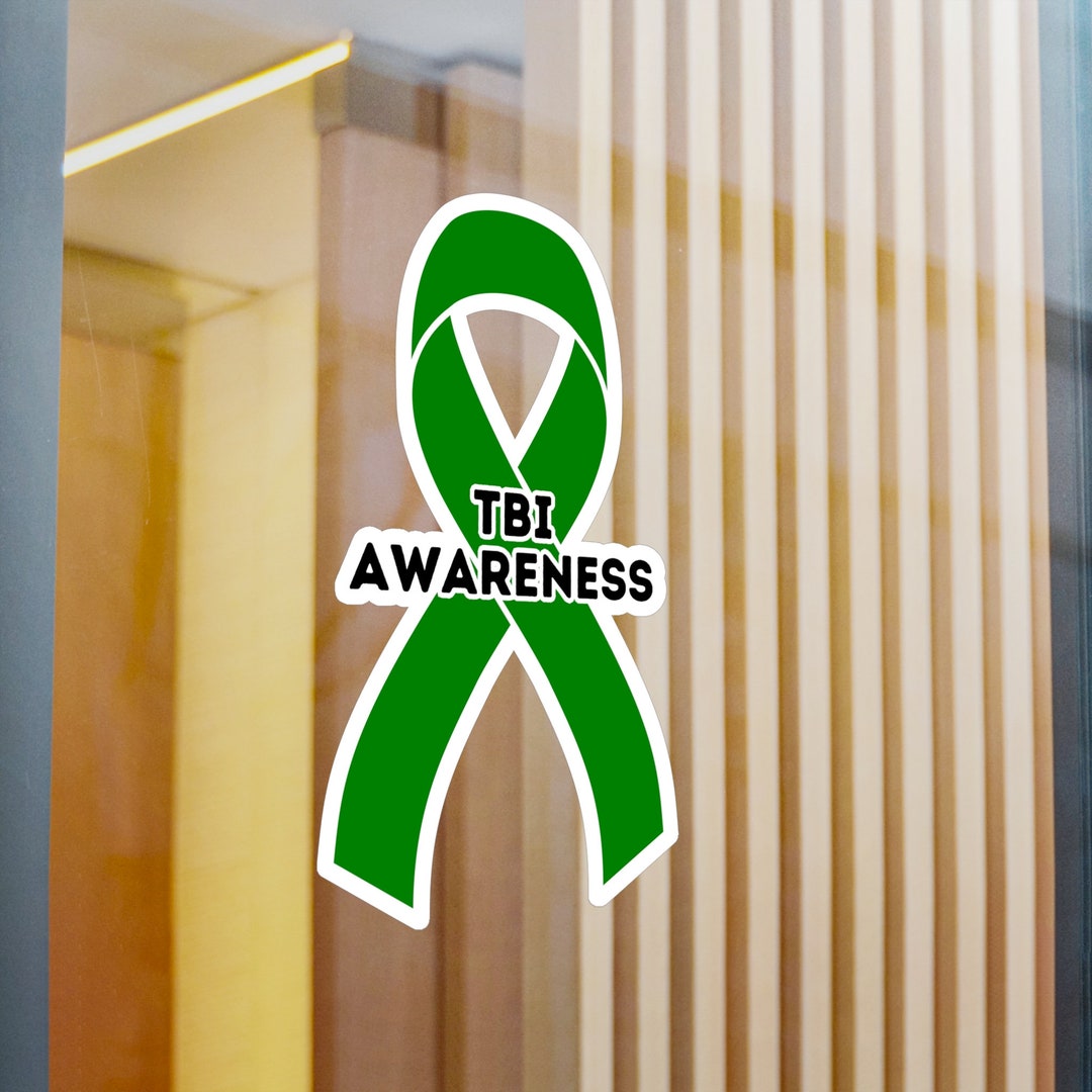 TBI Awareness Ribbon Vinyl Decal, Green Ribbon, Traumatic Brain Injury ...