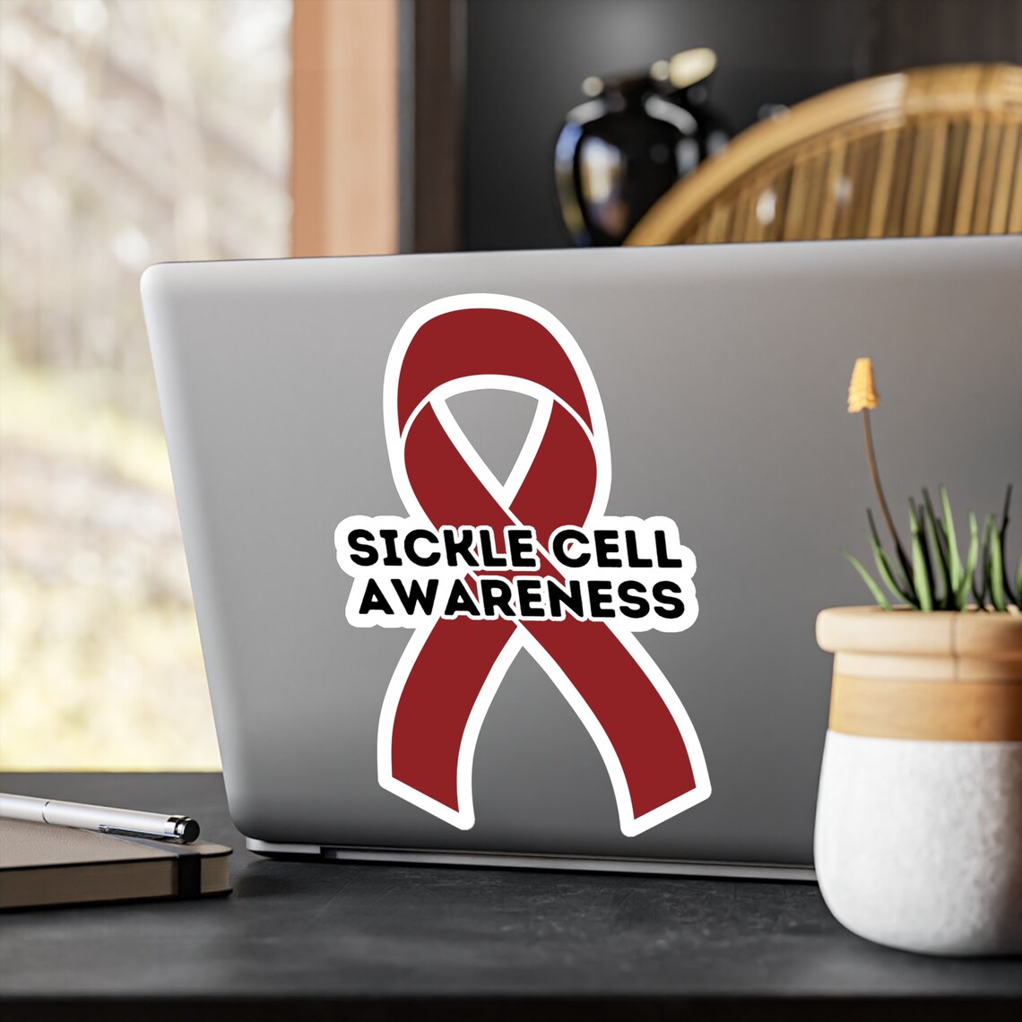 Sickle Cell Awareness Ribbon Vinyl Decal Burgundy Awareness Ribbon Sickle Cell Warrior Sickle