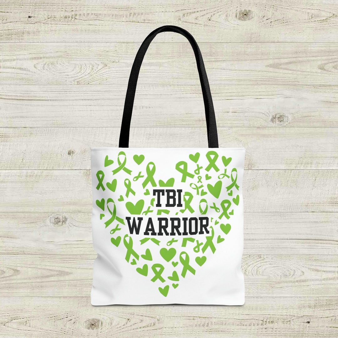 TBI Warrior Awareness Tote Bag, Green Awareness Ribbon Canvas Bag ...