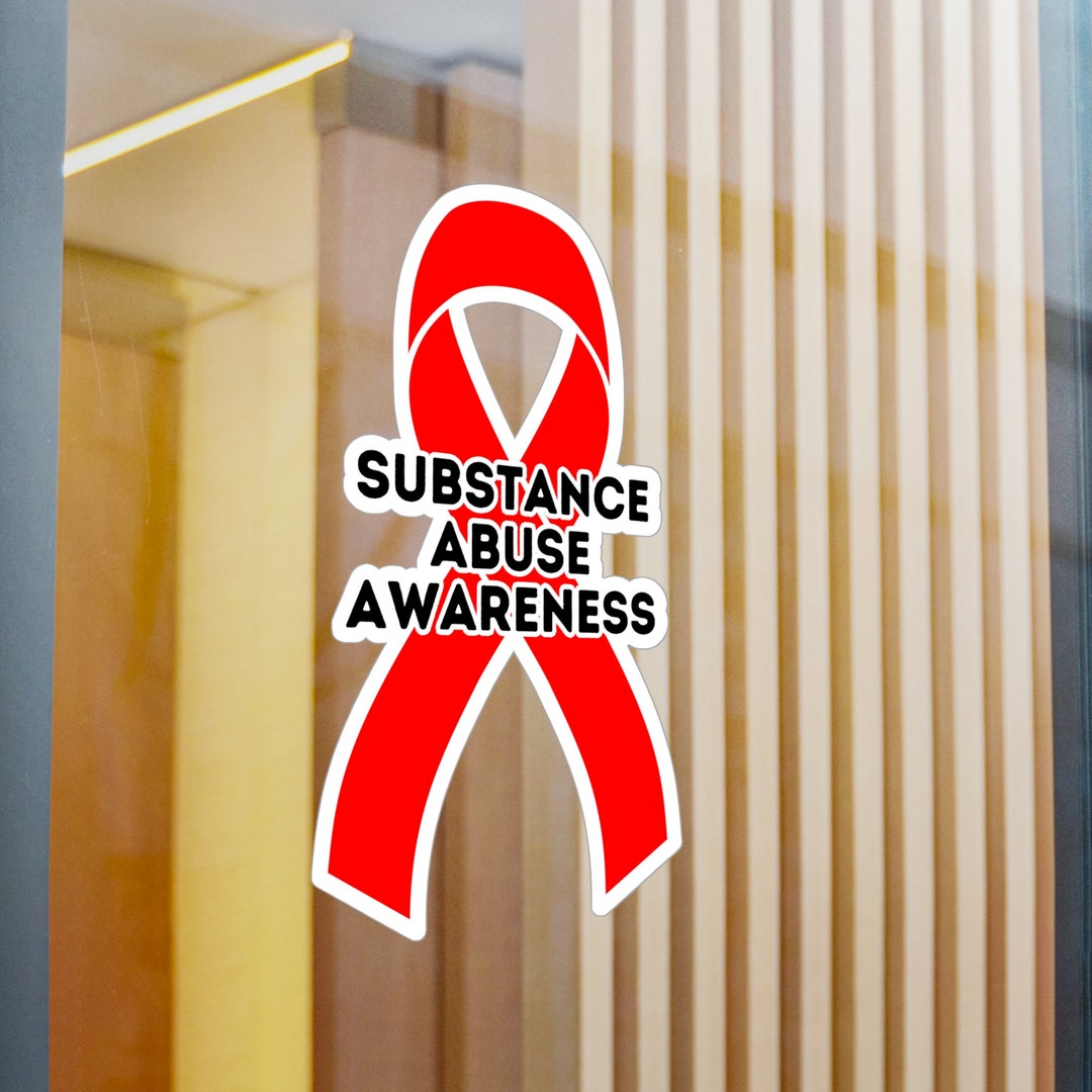 Substance Abuse Awareness Ribbon Vinyl Decal, Red Awareness Ribbon Car ...