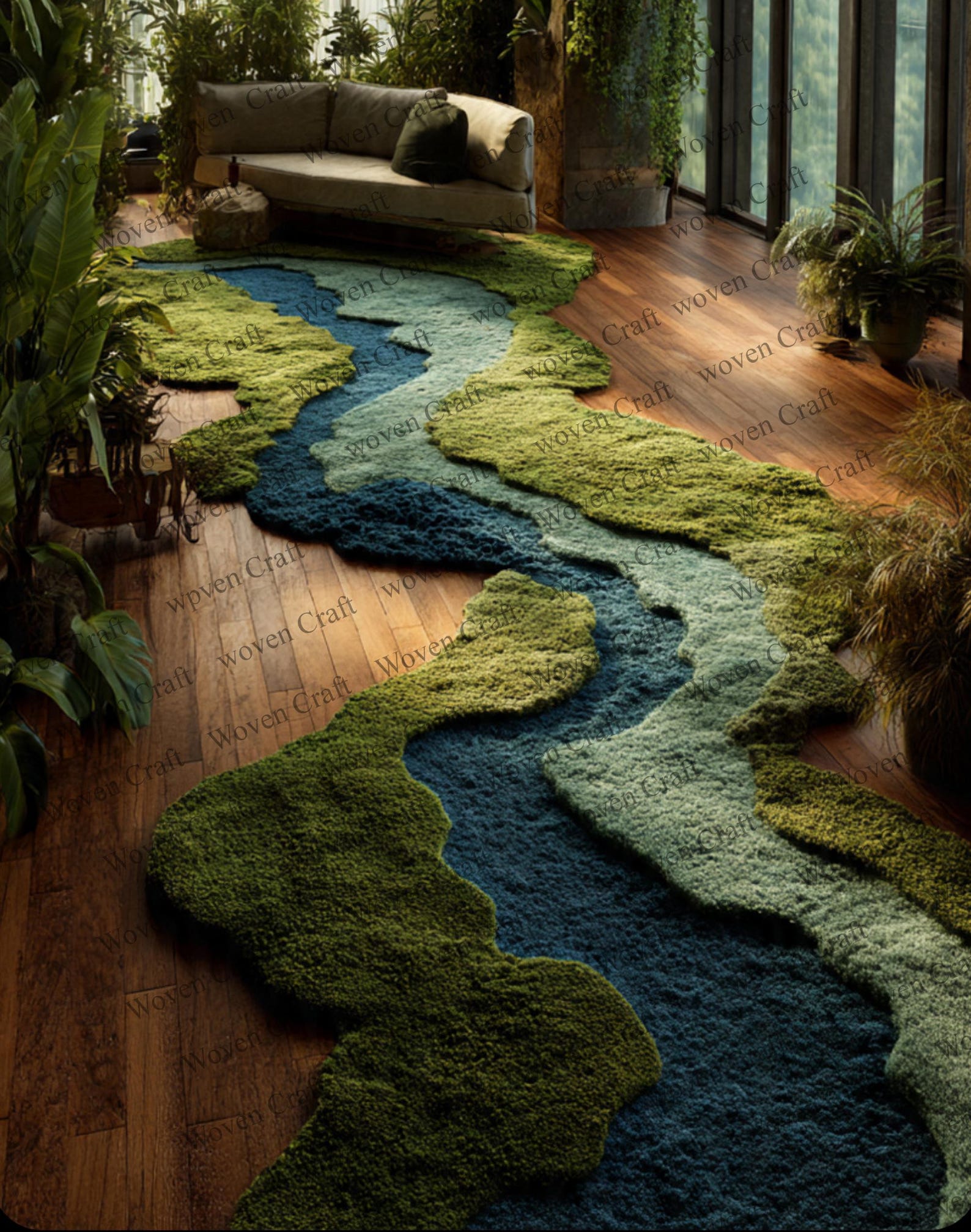 Green Moss Tufted Rug: Botanical Biophilic Home Décor Runner Rug. - Etsy