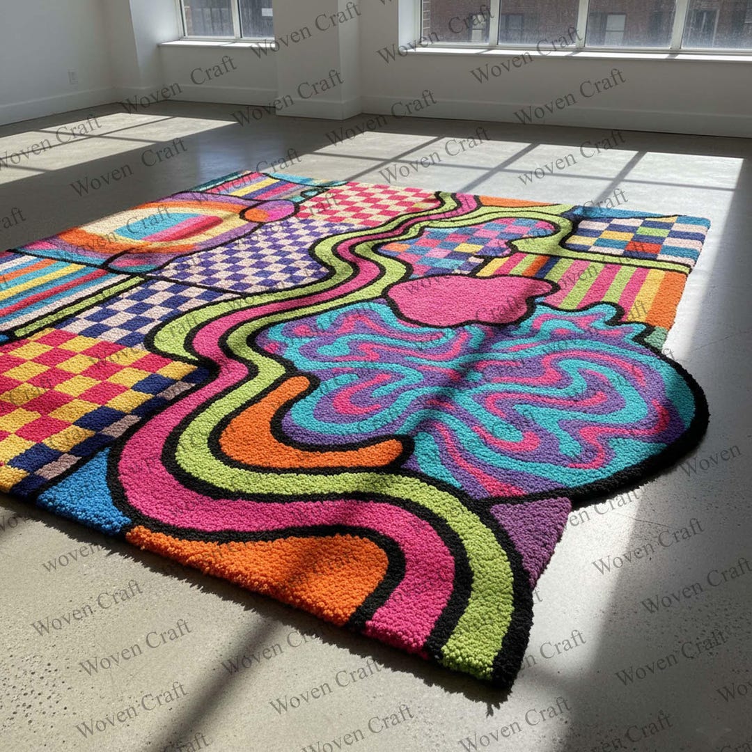 Vibrant Psychedelic Abstract Hand-tufted Rug – Colorful Modern Art ...