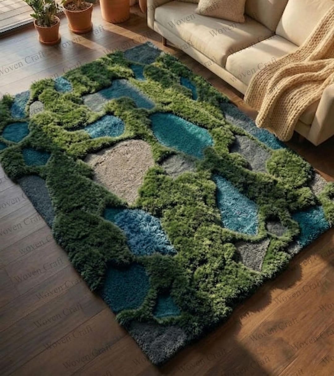 Hand Tufted Moss Rug, Organic Stone Path Nature Style Area Rug - Etsy ...