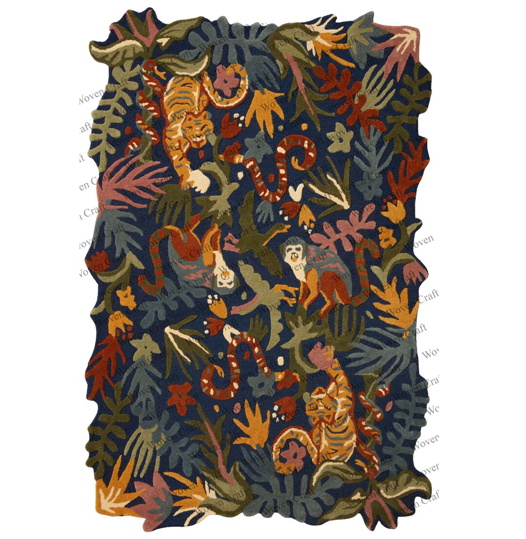 Double Climbing Monkey Rug,hand Tufted Rug.leopard Print Rug.kids Rugs ...