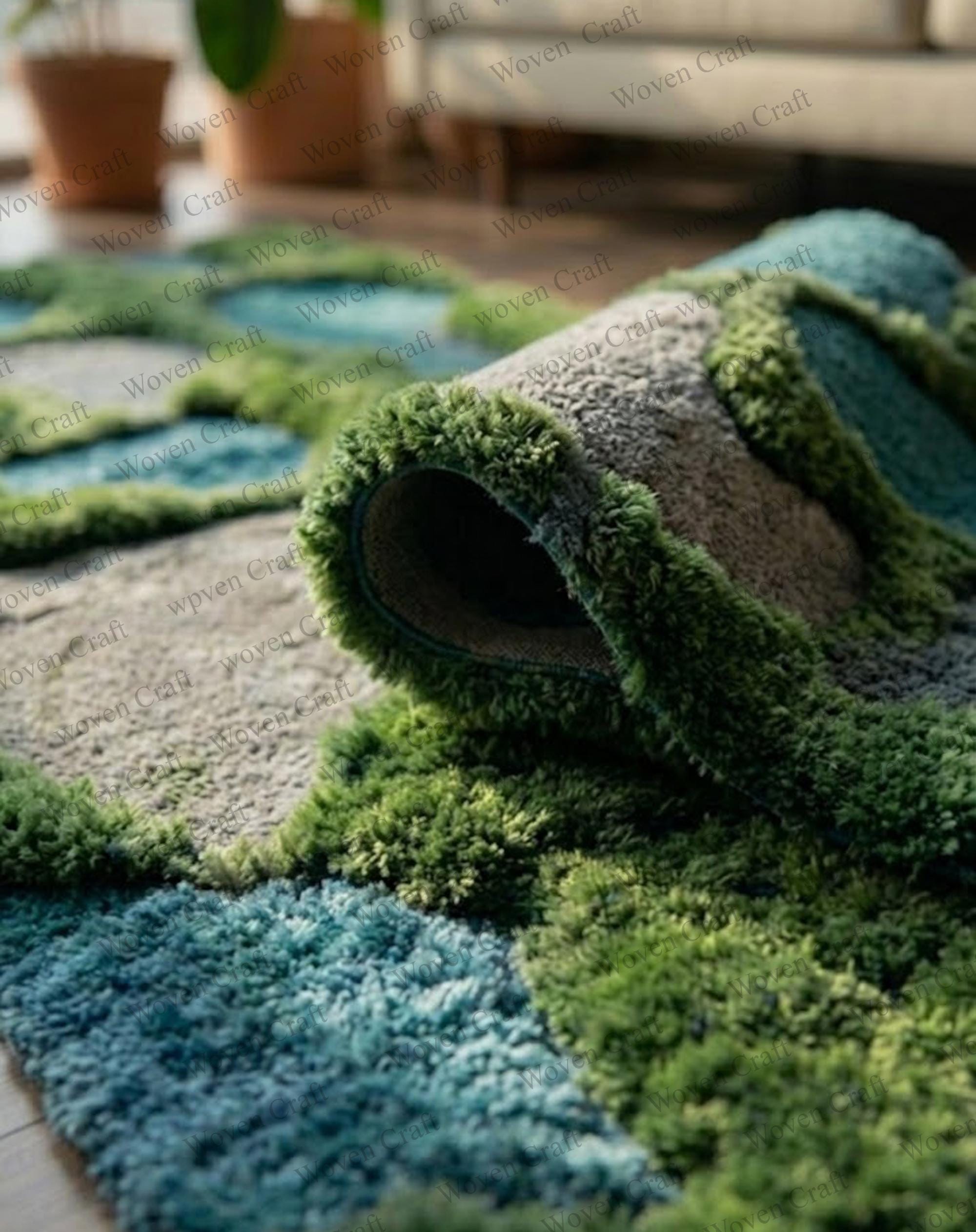 Hand Tufted Moss Rug, Organic Stone Path Nature Style Area Rug - Etsy ...