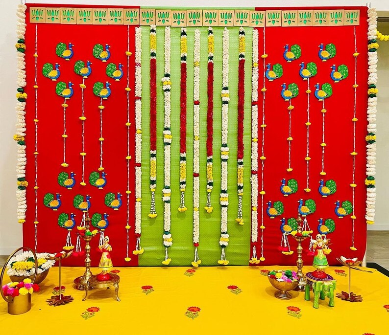 Complete Fabric Garlands Pink Backdrop Set for Pooja /ganpati Backdrop ...