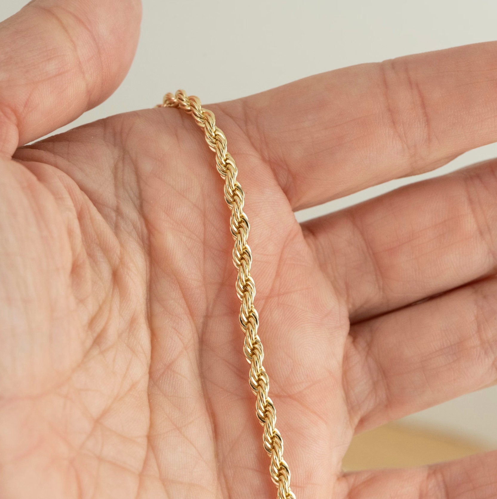 10K Gold Rope Chain Gold Rope Chain Bracelet 2mm, 3mm, 4mm, 5mm, 6mm ...