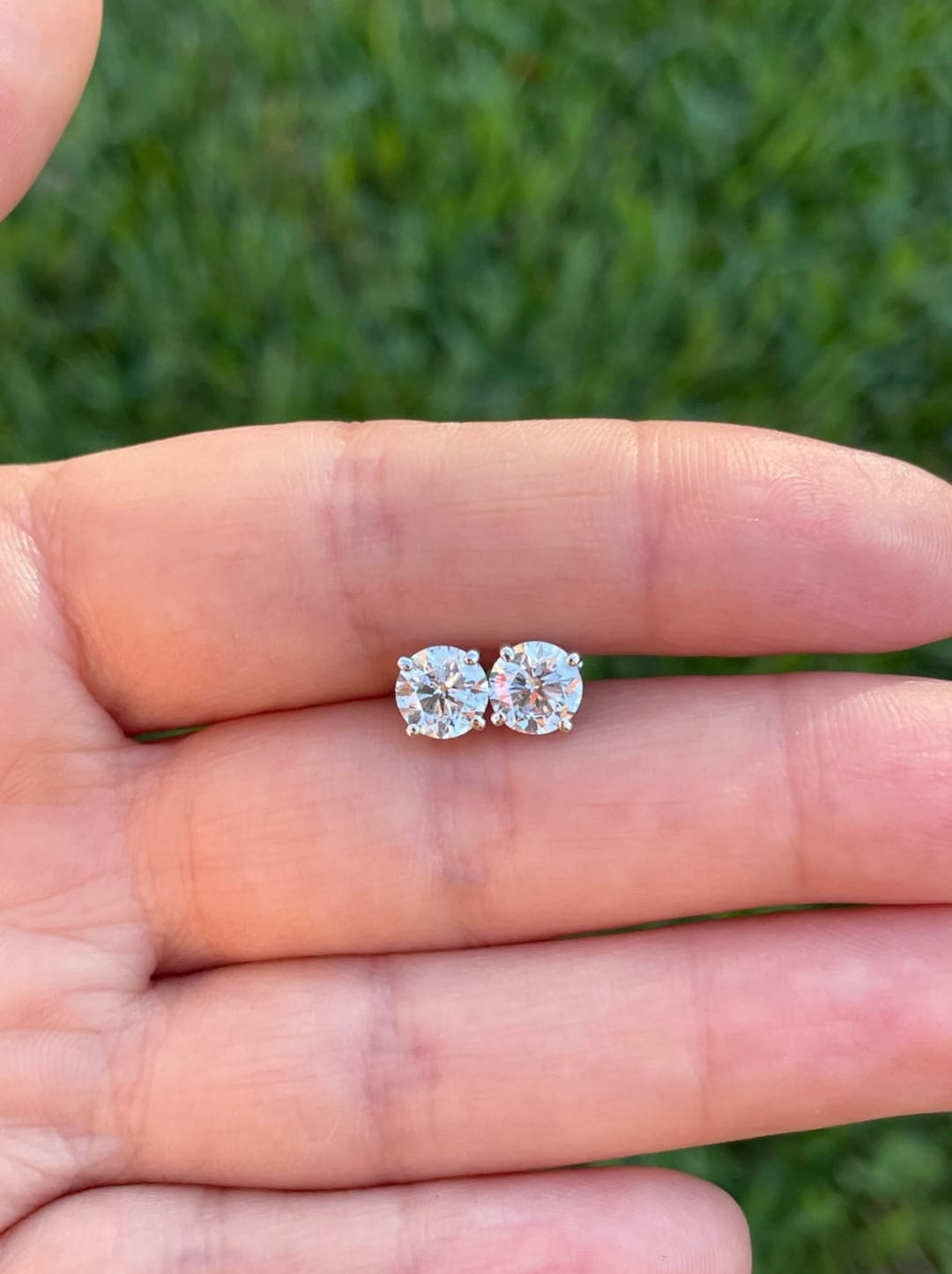 Moissanite Stud Earrings • 14K Gold Solid • Round Cut • Moissanite Stud ...
