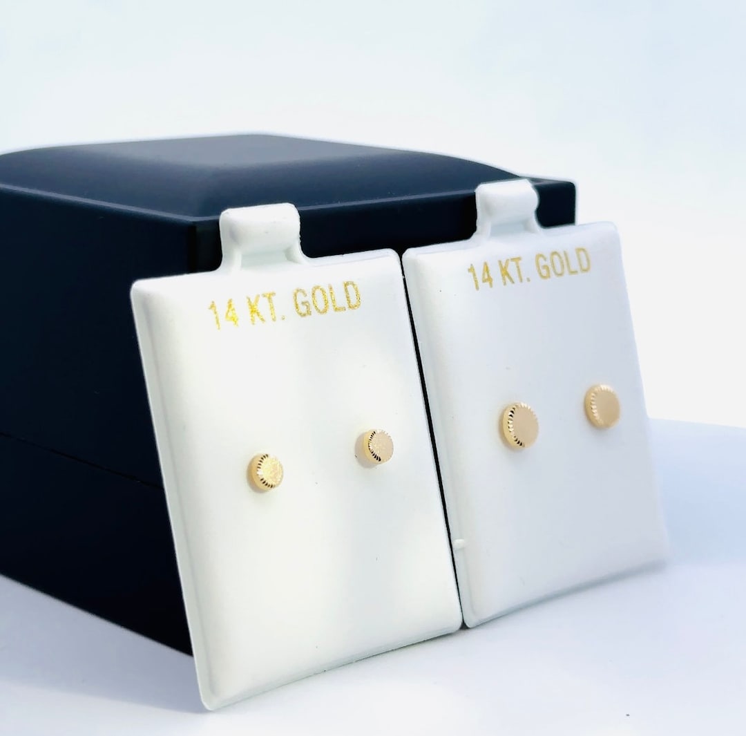 Tiny Flat Circle- Dot Stud Earrings in 14k Solid Gold- Disc Earrings ...