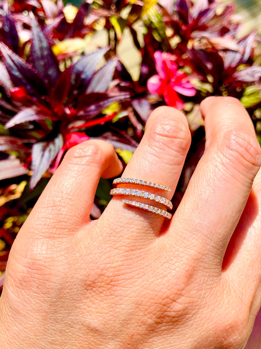 Triple Row Wrap Around Ring • 14k Solid Gold • Diamond Ring • Wrapped ...