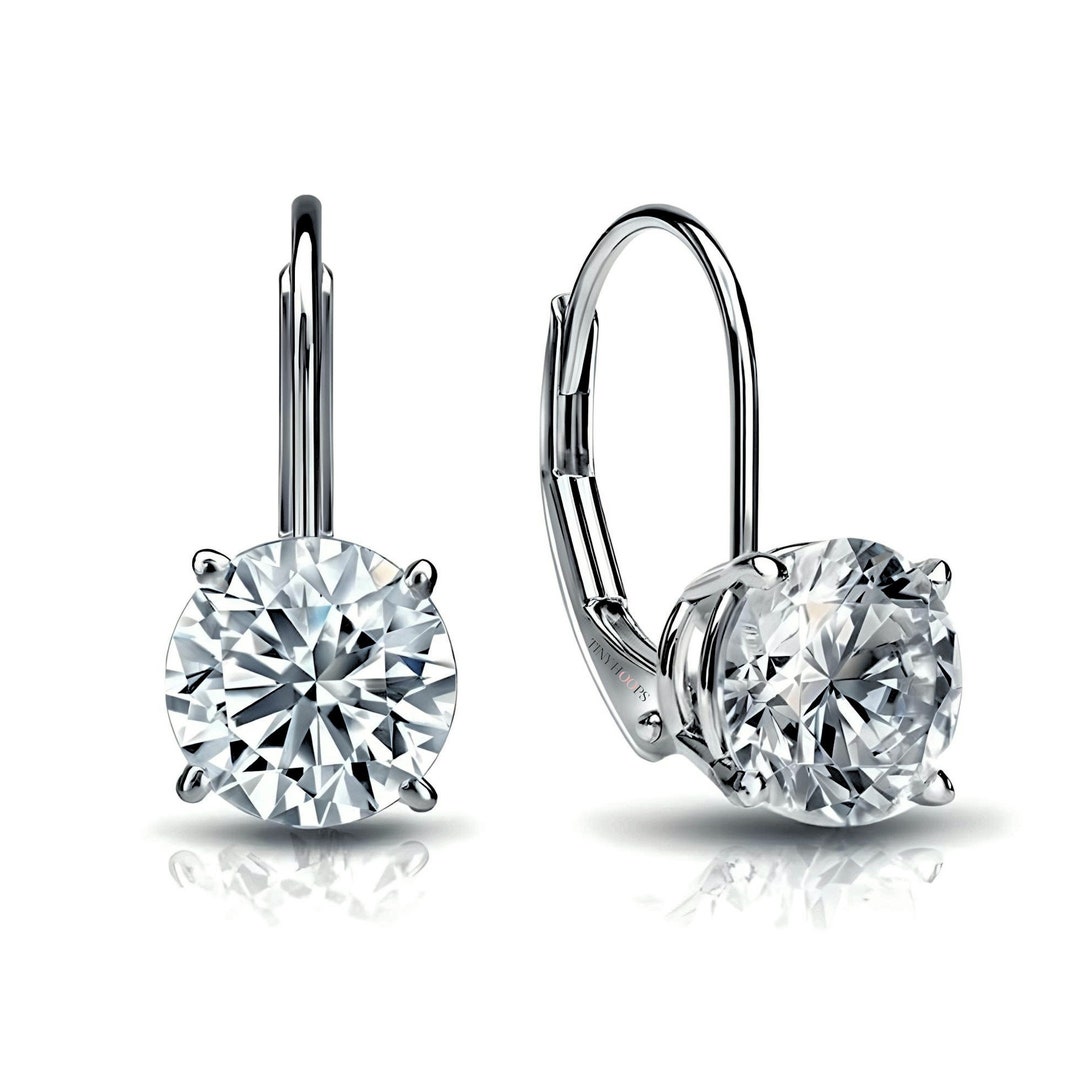 Certified Round Cut Moissanite Drop Leverback Earrings • Certified ...