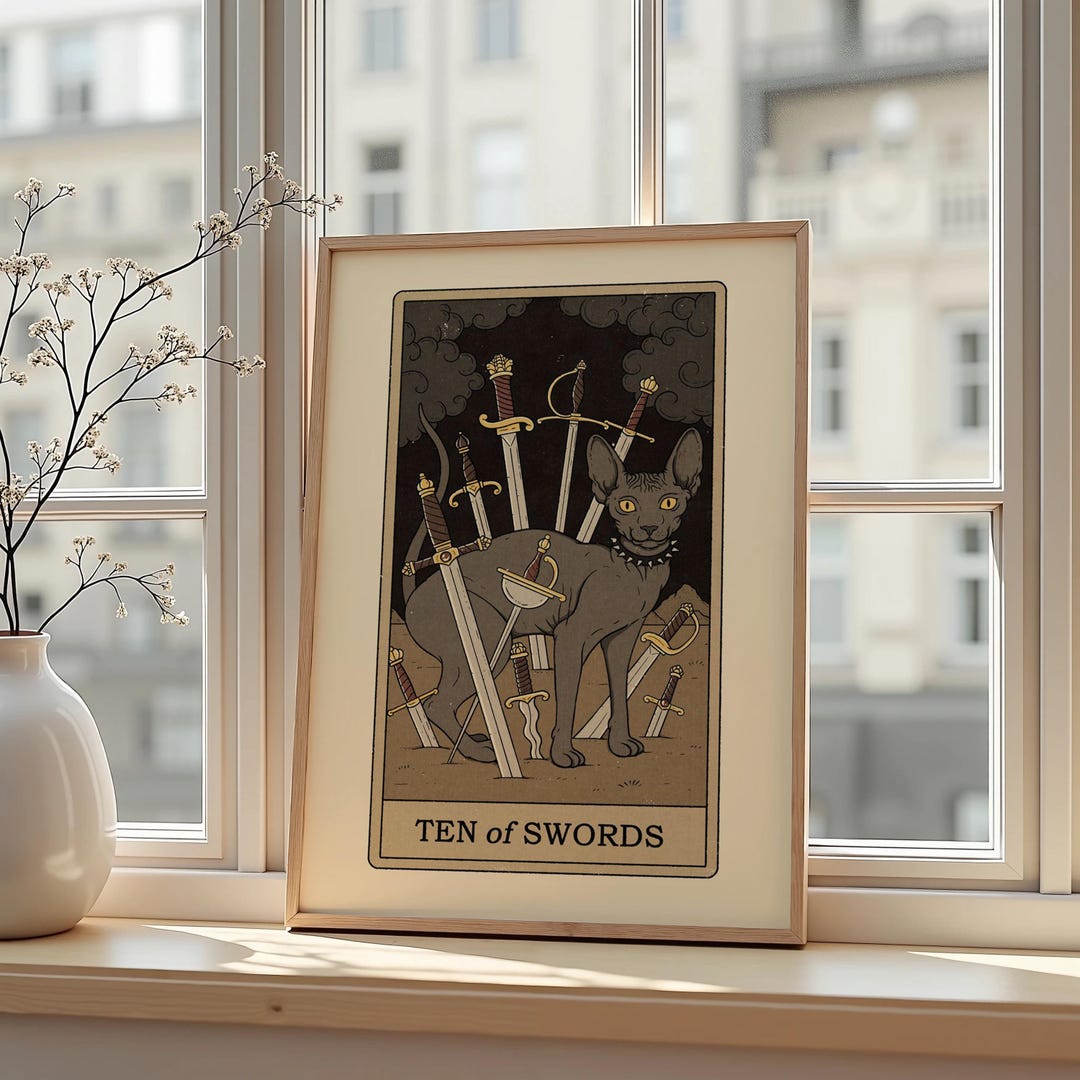 Ten of Swords Cat Tarot Poster – Dark Truth Endings Gothic Witchy Wall ...