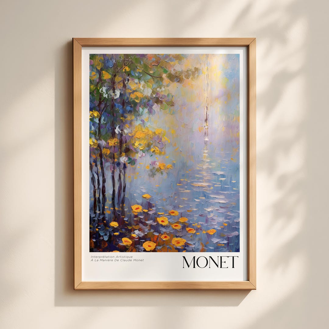 Claude Monet Yellow Flower Art Print, Impressionist Lake Landscape Wall ...