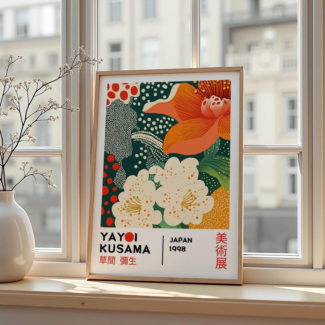 Japanese Floral Poster – Yayoi Kusama Inspired Pop Art Print, Modern ...