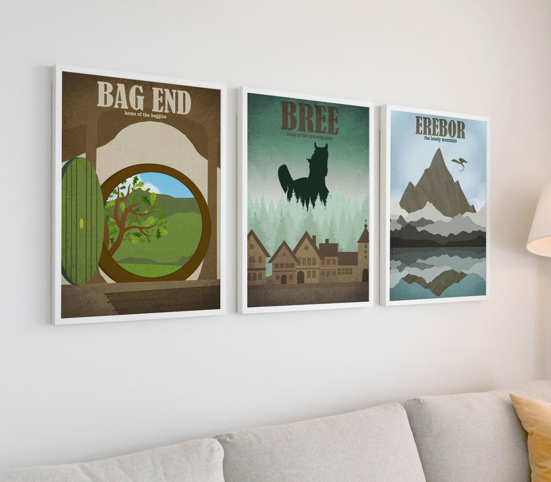 Lord of the Rings Poster Lord of the Rings Travel Poster Set Bag End ...