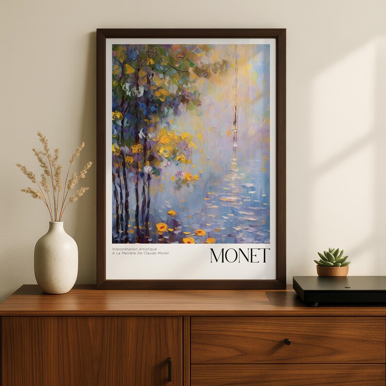 Claude Monet Yellow Flower Art Print, Impressionist Lake Landscape Wall ...