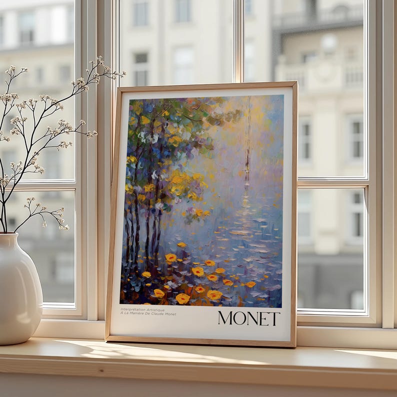 Claude Monet Yellow Flower Art Print, Impressionist Lake Landscape Wall ...