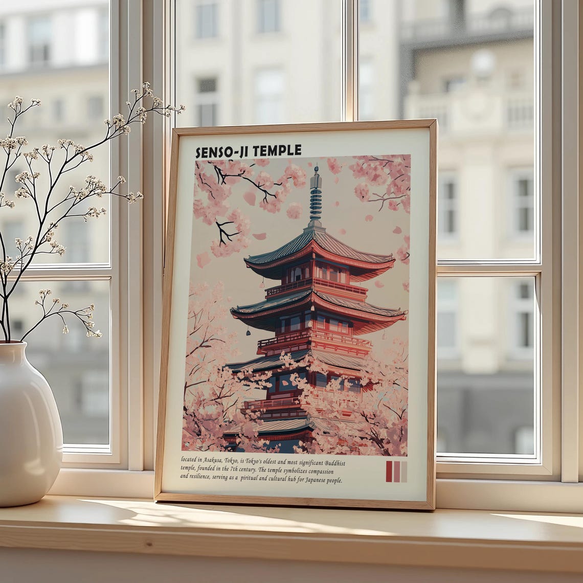 Sensoji Temple Tokyo Poster Japanese Pagoda Cherry Blossom Wall Art - Etsy