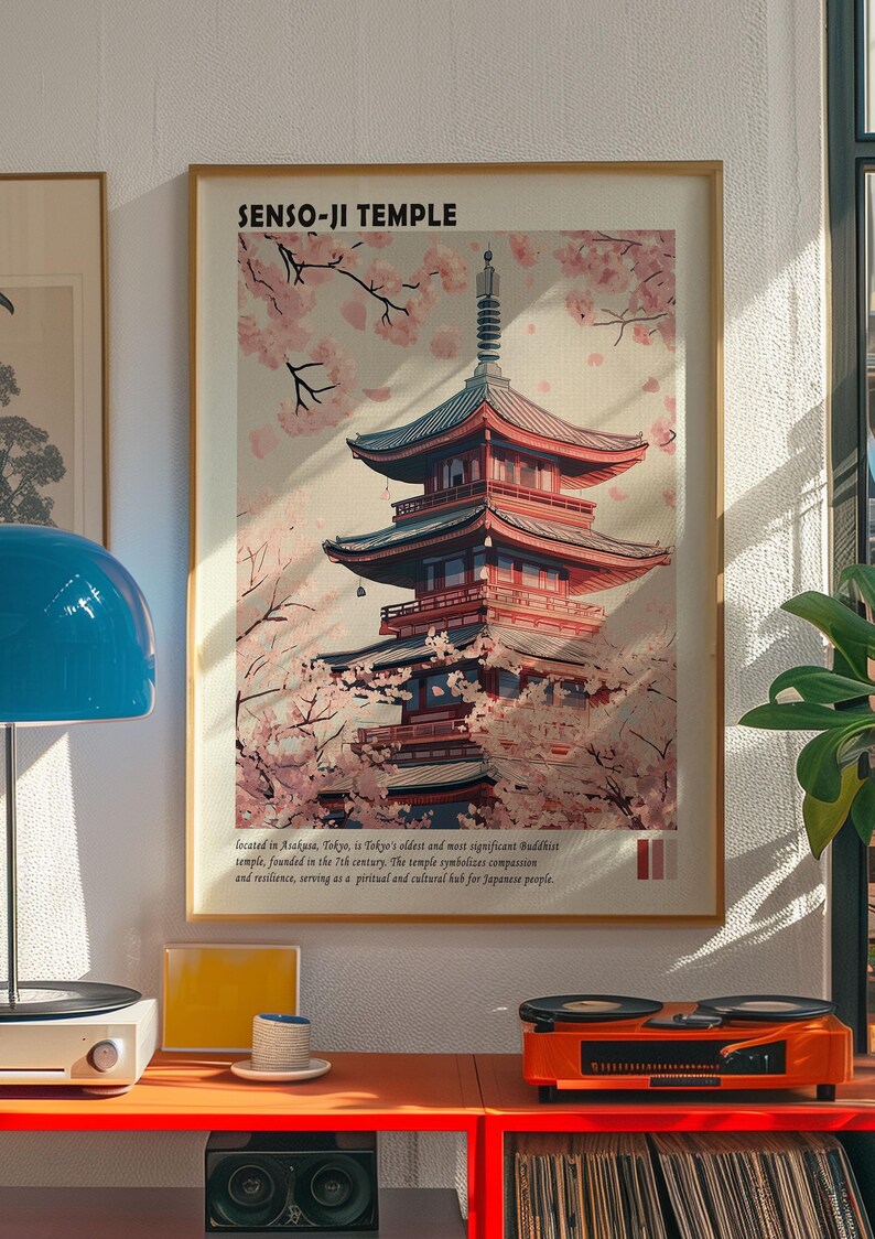 Sensoji Temple Tokyo Poster Japanese Pagoda Cherry Blossom Wall Art - Etsy