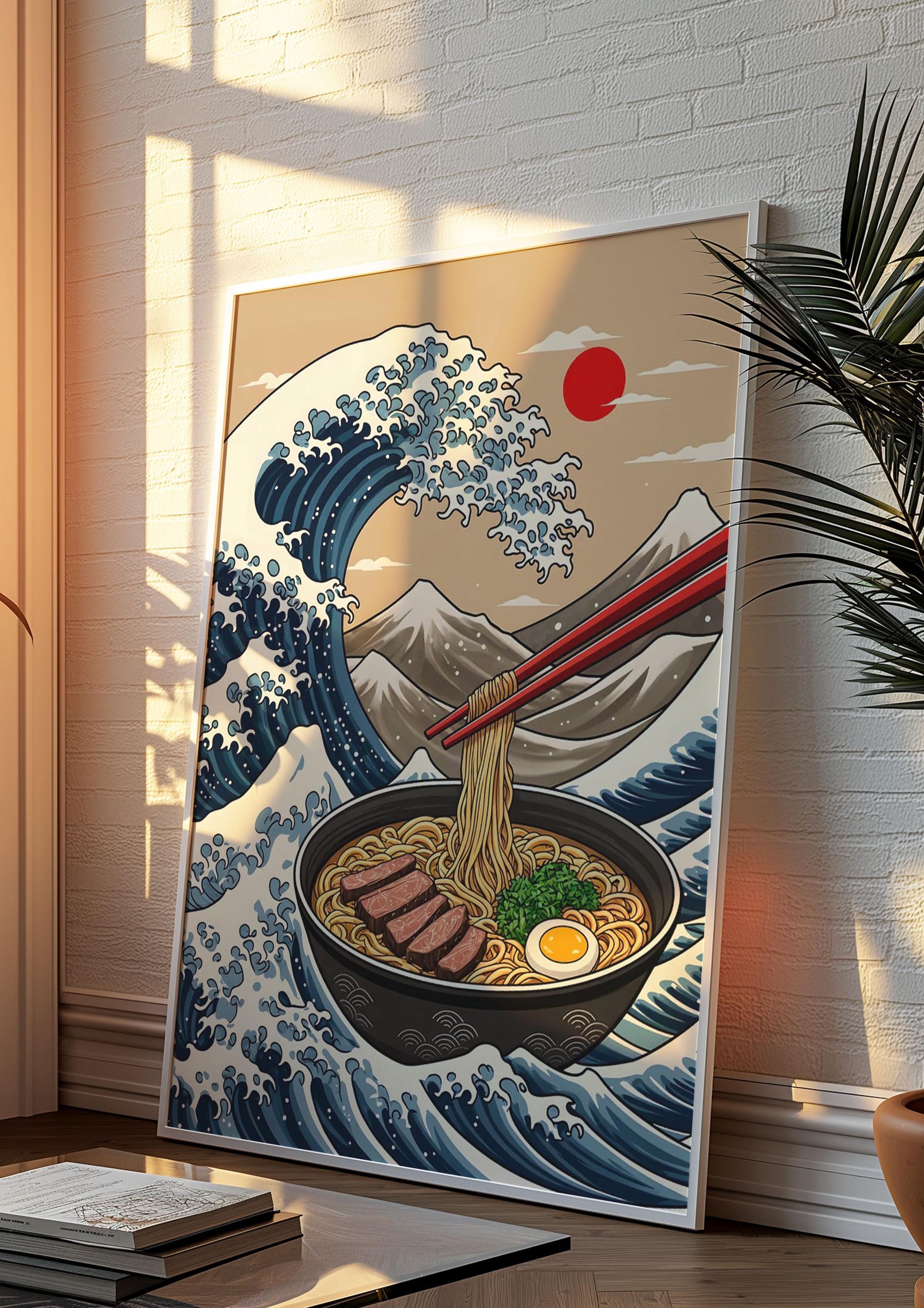 Great Wave Ramen Poster - Japanese Wall Art | Ramen Bowl Print, Asian ...