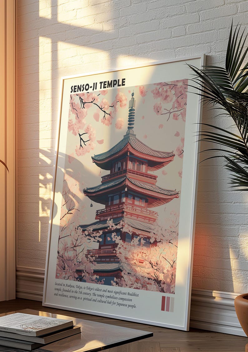 Sensoji Temple Tokyo Poster Japanese Pagoda Cherry Blossom Wall Art - Etsy