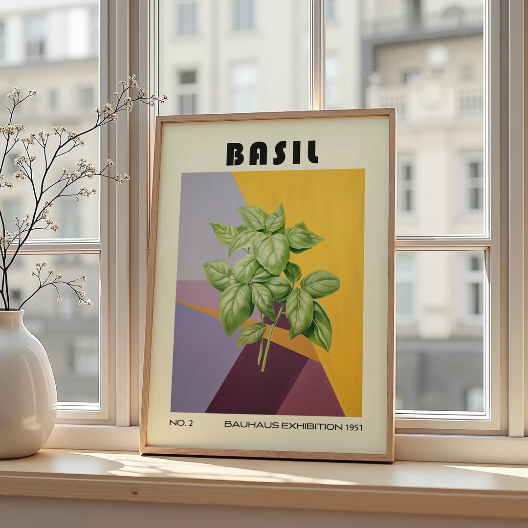 Basil Herb Poster – Modern Bauhaus Botanical Kitchen Art Print for Home ...