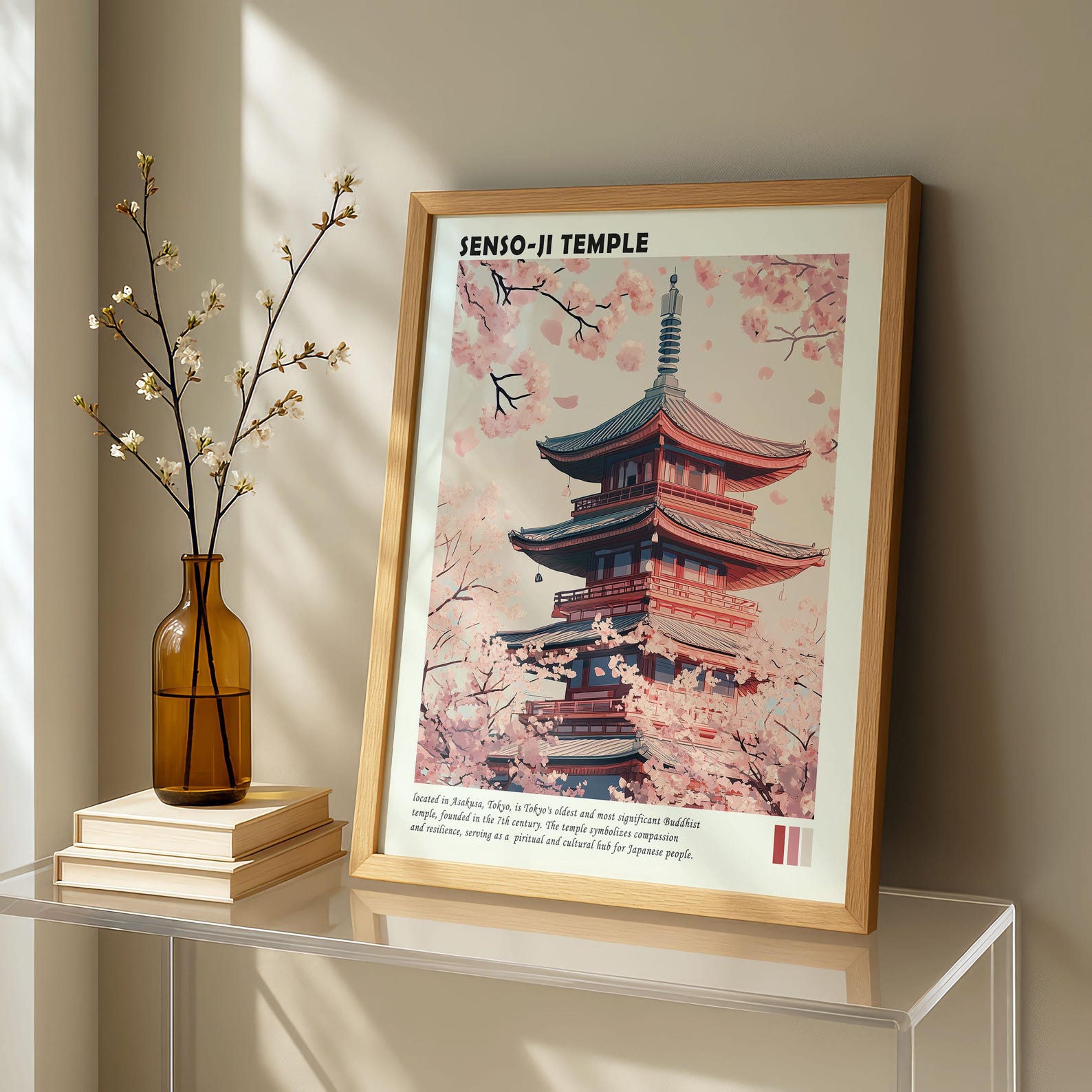 Sensoji Temple Tokyo Poster Japanese Pagoda Cherry Blossom Wall Art - Etsy