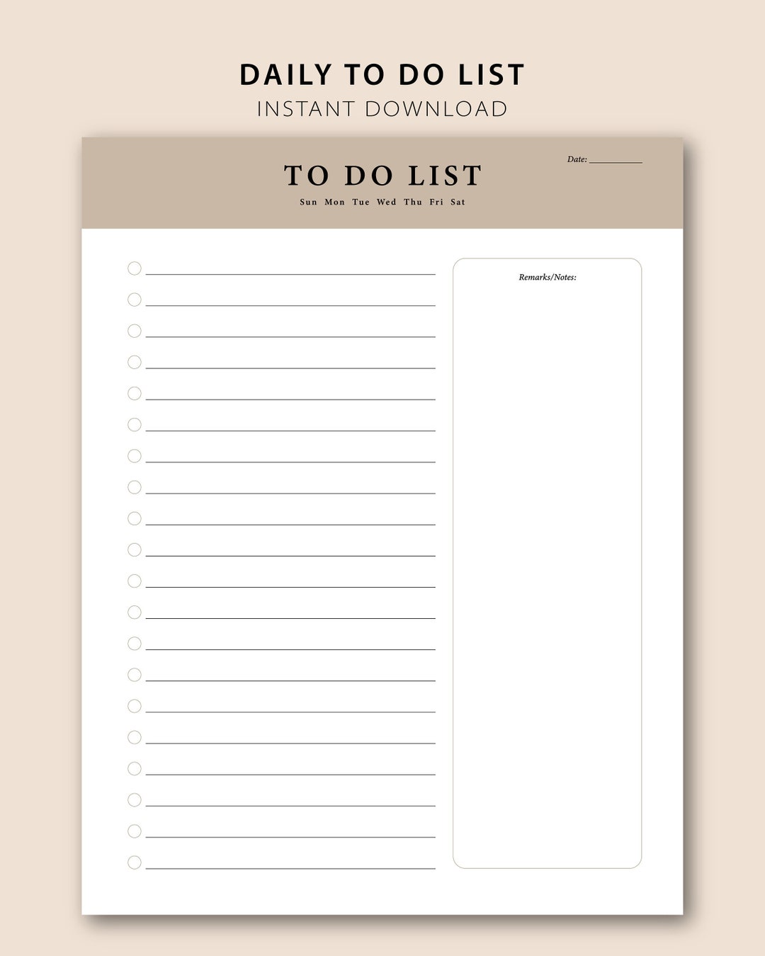 Minimalist Daily to Do List, Check List Printable Size A4, A5, US ...