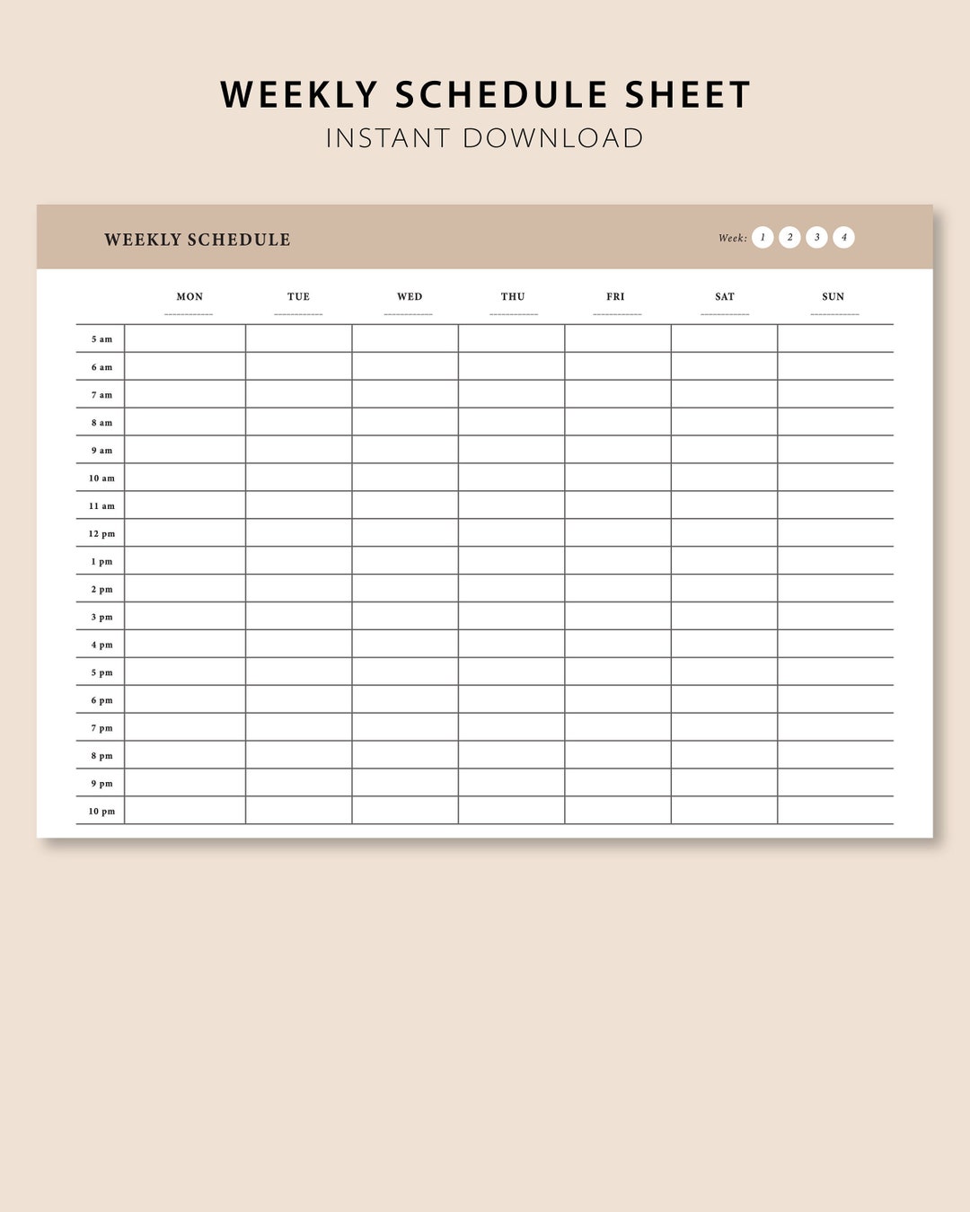 Minimalist Weekly Schedule Sheet | Printable Size A4, US Letter - Etsy