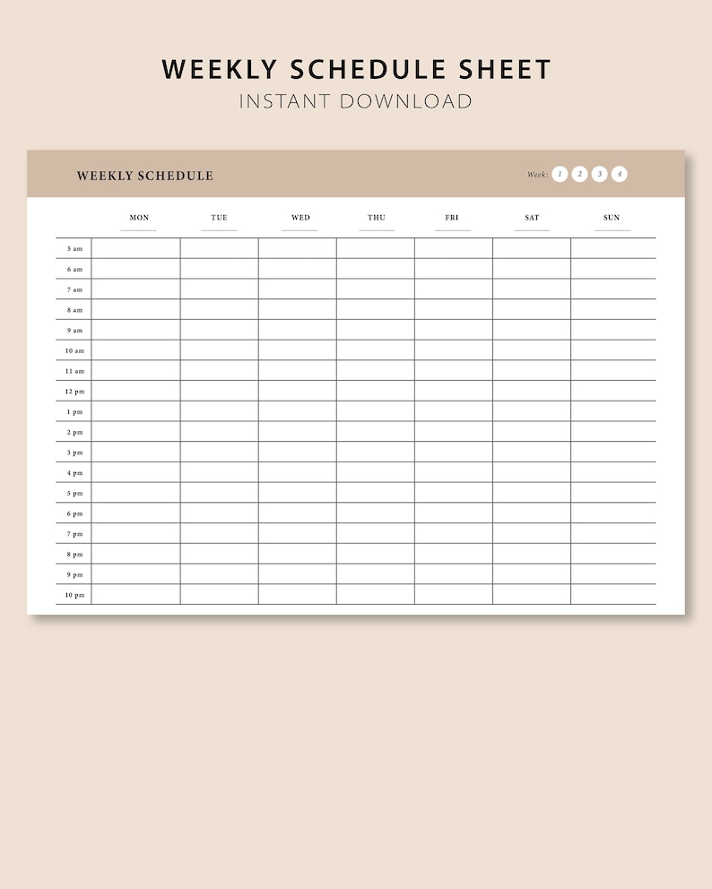 Minimalist Weekly Schedule Sheet | Printable Size A4, US Letter - Etsy
