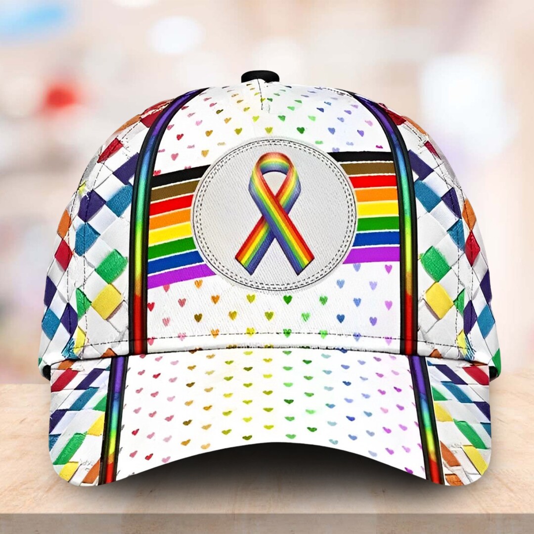 Rainbow Ribbon LGBT Rainbow Classic Cap, Rainbow Pride Month Baseball ...
