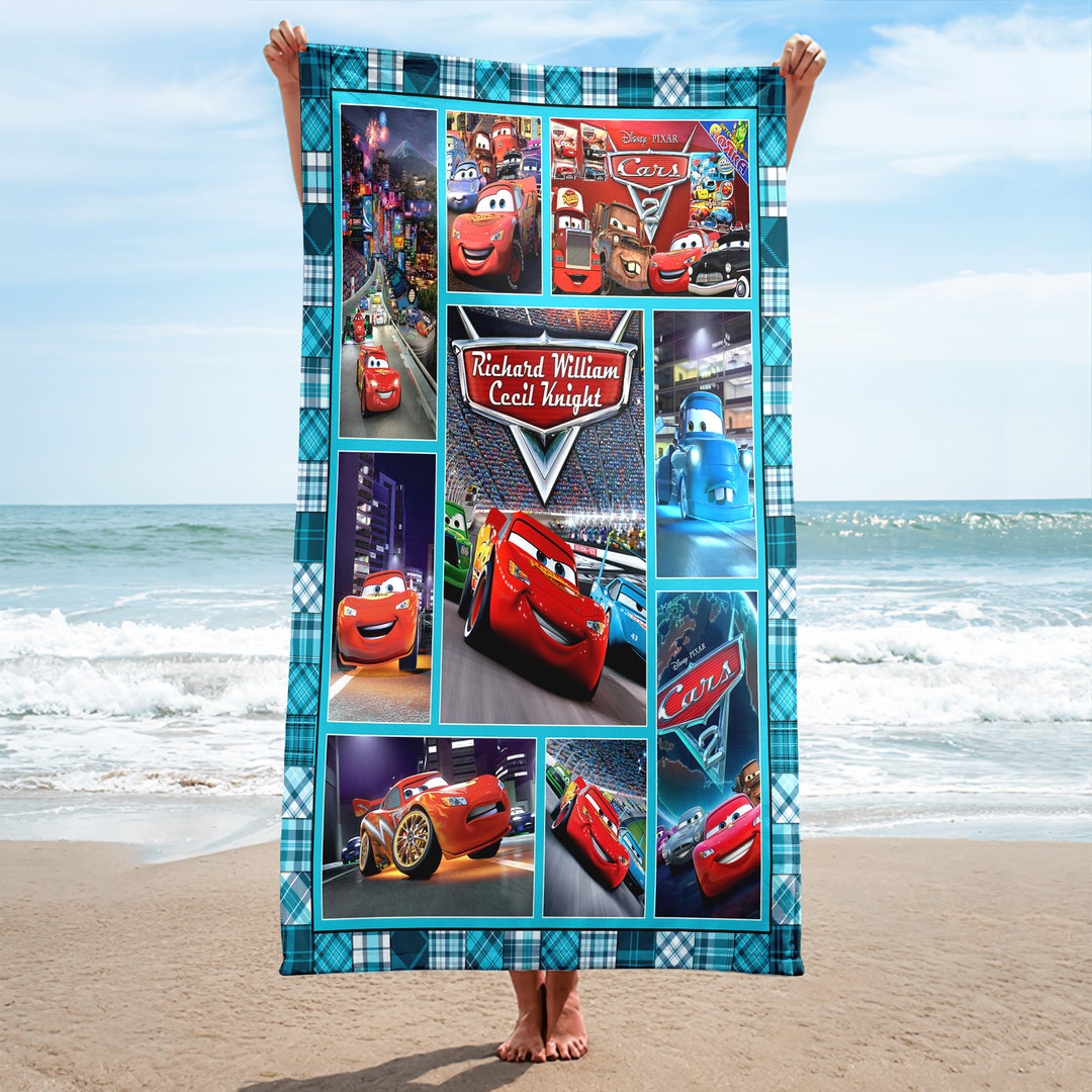 Personalized Lightning Racing Car Beach Towels, Custom Name Car Movie ...