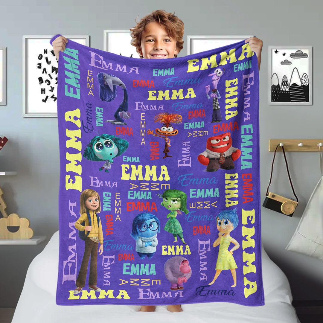 Personalized Inside Out 2 Characters Blanket, Custom Name Joy Disgust ...