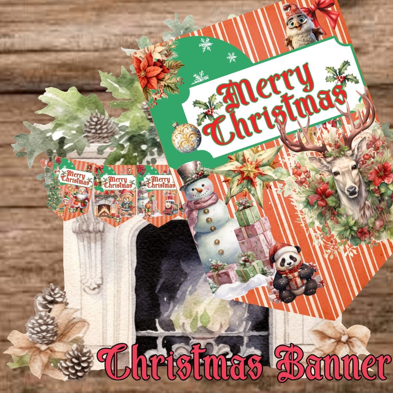 Christmas Banner, Vintage Christmas Banner, Christmas Garland ...